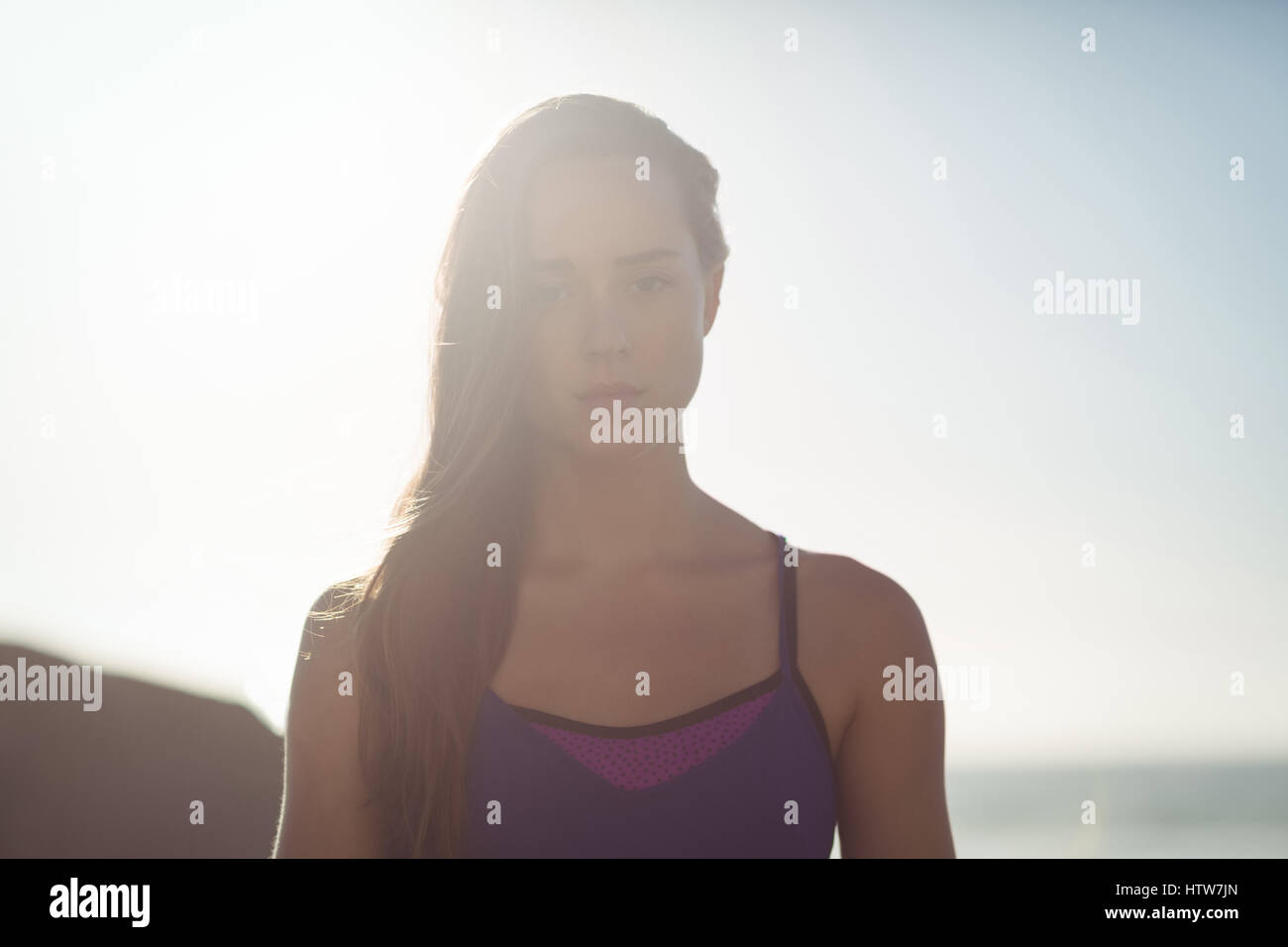 Portrait of beautiful woman on beach Stock Photo - Alamy