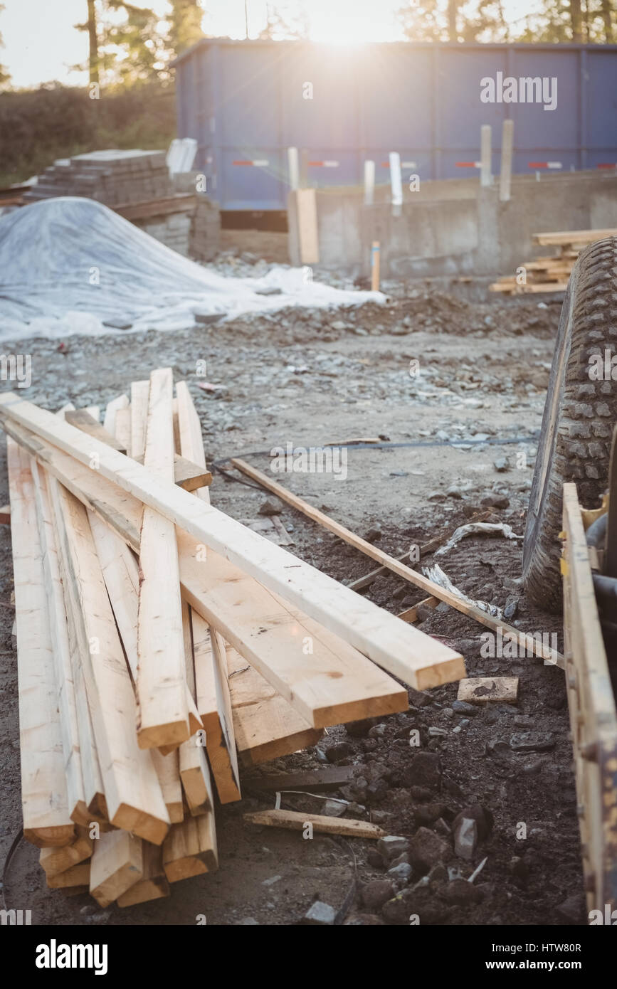 Wooden planks at construction site Stock Photo - Alamy