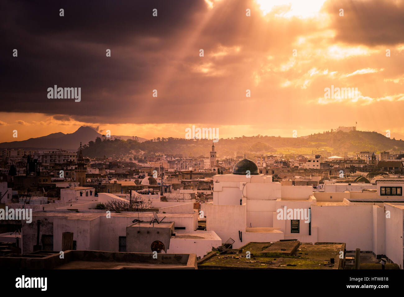 Skyline of Tunis. Traditional architecture in cityscape at dawn with ...