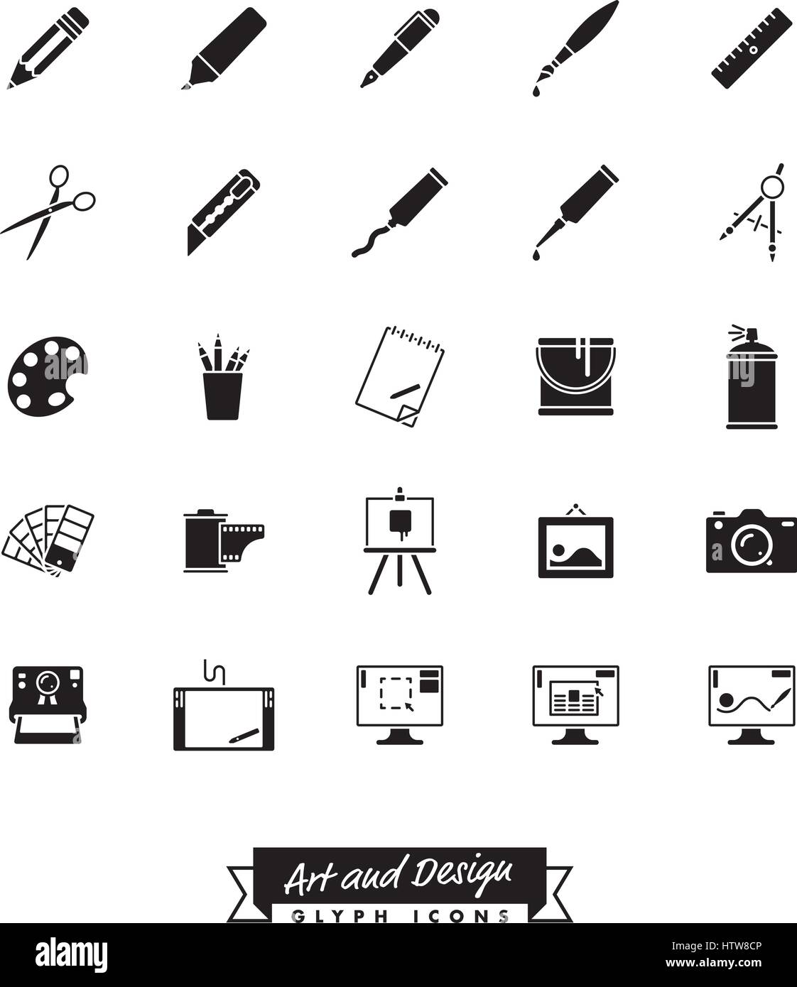 Collection of 25 solid art and design related vector icons Stock Vector ...