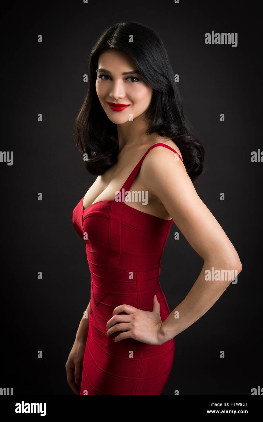 Woman in red evening dress Stock Photo - Alamy