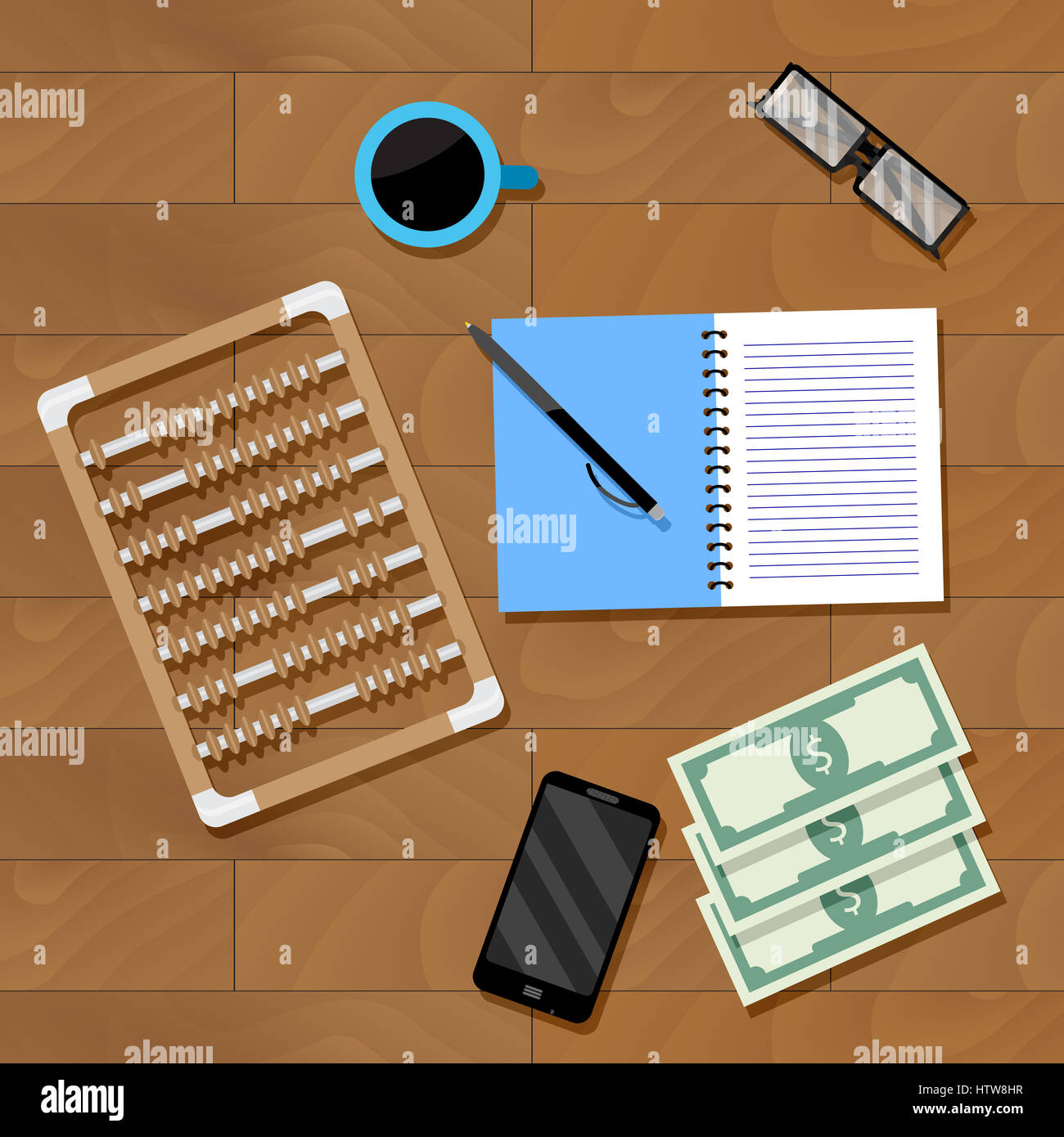 Accounting workplace vector. Financial office, calculation accounting ...