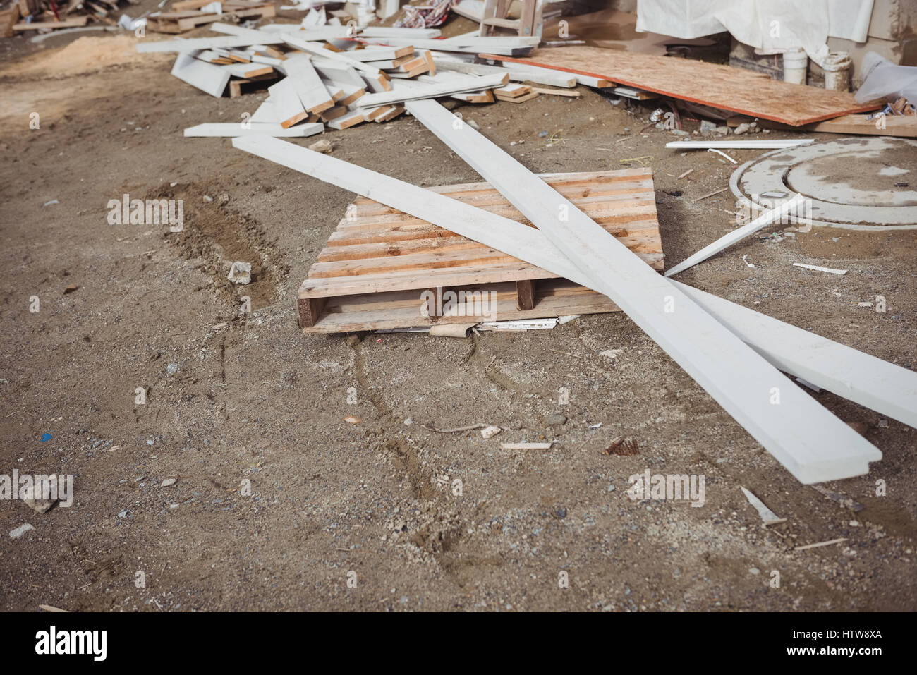 Wooden planks at construction site Stock Photo - Alamy