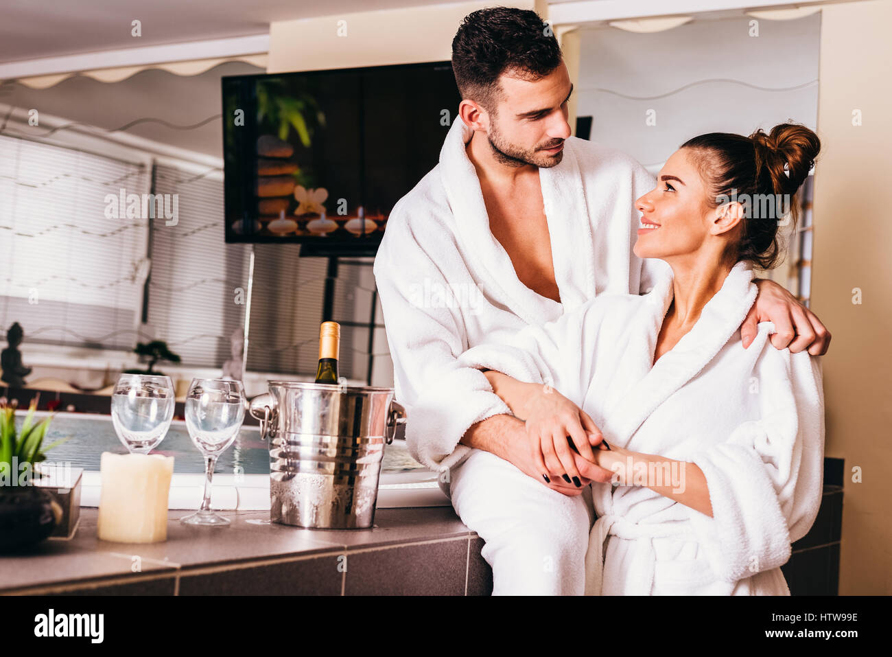 Loving couple in spa center Stock Photo - Alamy