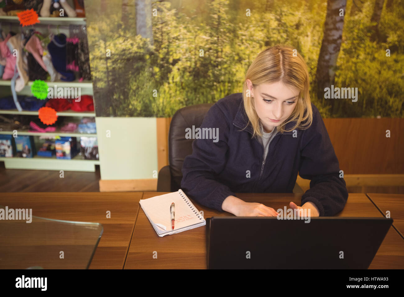 Woman using laptop Stock Photo - Alamy
