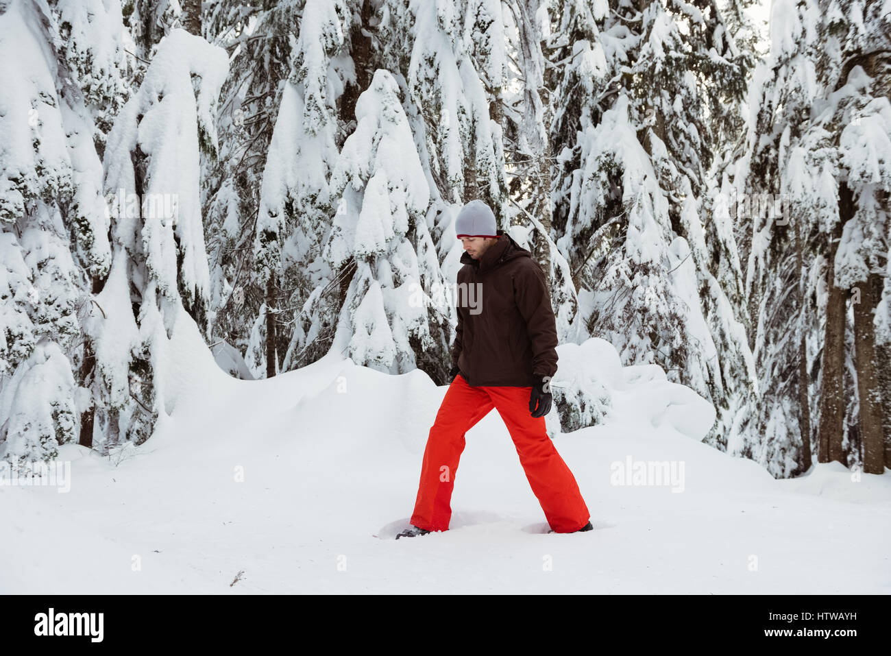 Skier walking on snowy mountain Stock Photo - Alamy