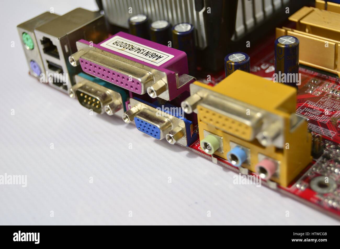 Printer port and monitor on an electronic card of a CPU Stock Photo - Alamy