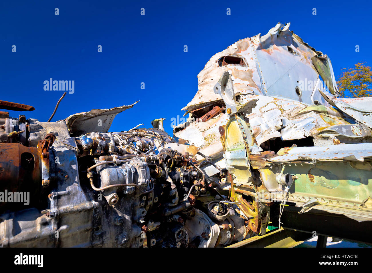 Fighter jet airplane wreck view, with blue sky background Stock Photo ...