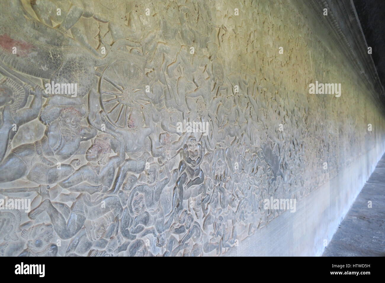 The inner walls of outer gallery of Angkor Wat temple bear series of ...