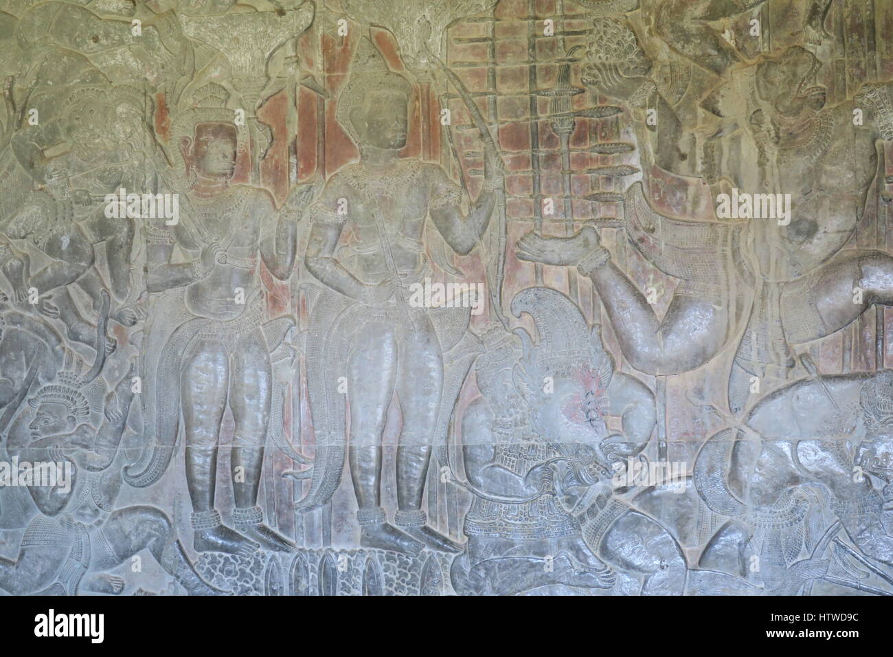 The inner walls of outer gallery of Angkor Wat temple bear series of ...