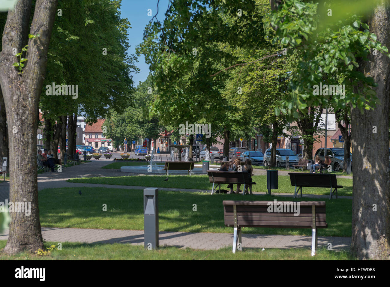 Recreation in a park of Siluté, a small town in the Neman River delta ...
