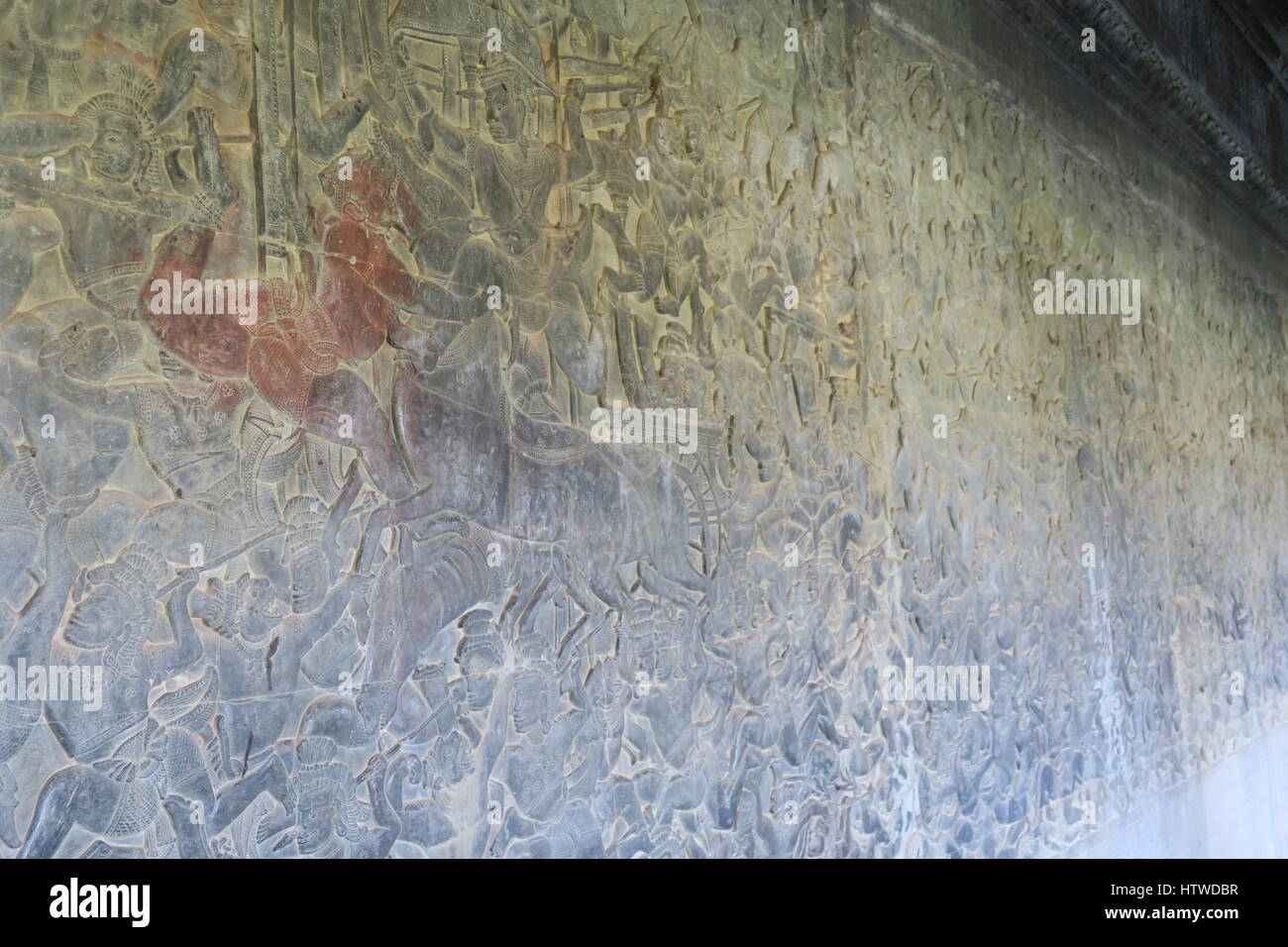 The inner walls of outer gallery of Angkor Wat temple bear series of ...