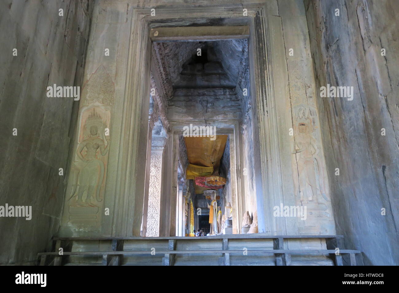 The inner walls of outer gallery of Angkor Wat temple bear series of ...