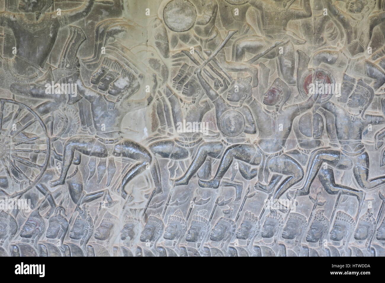 The inner walls of outer gallery of Angkor Wat temple bear series of ...