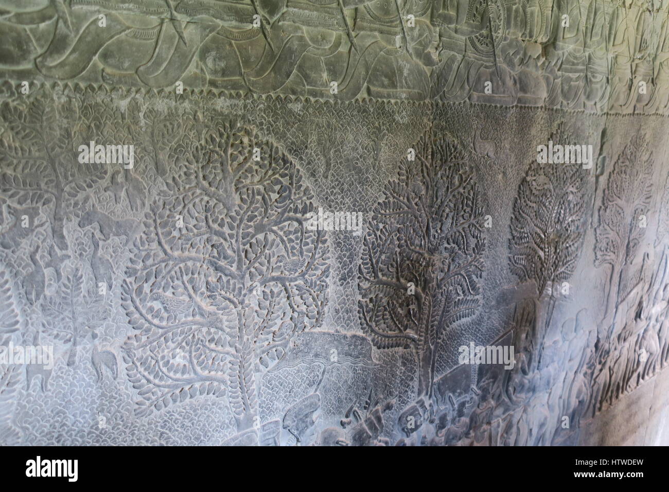 The inner walls of outer gallery of Angkor Wat temple bear series of ...