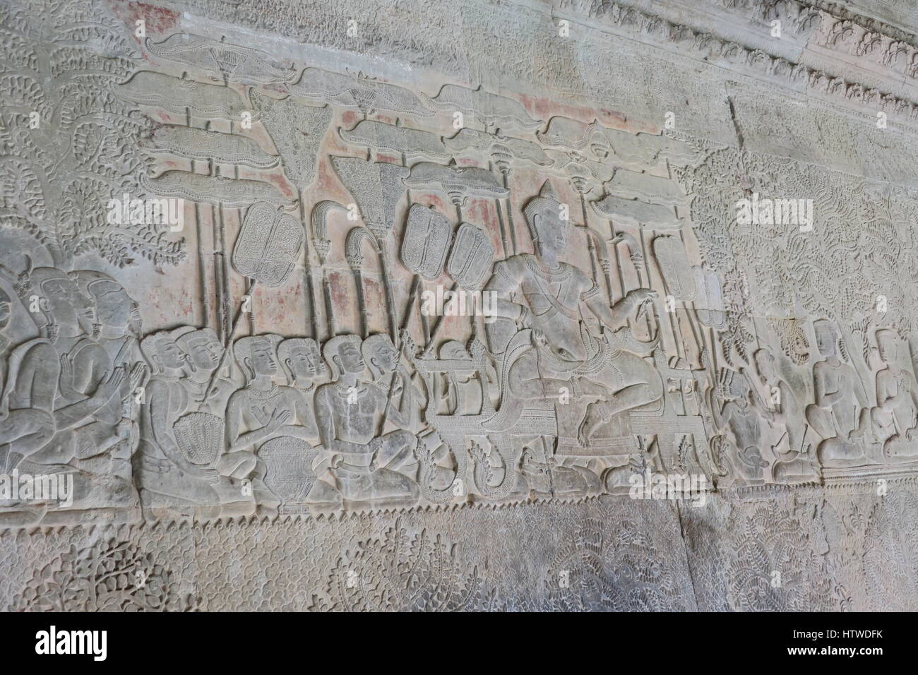 The inner walls of outer gallery of Angkor Wat temple bear series of ...
