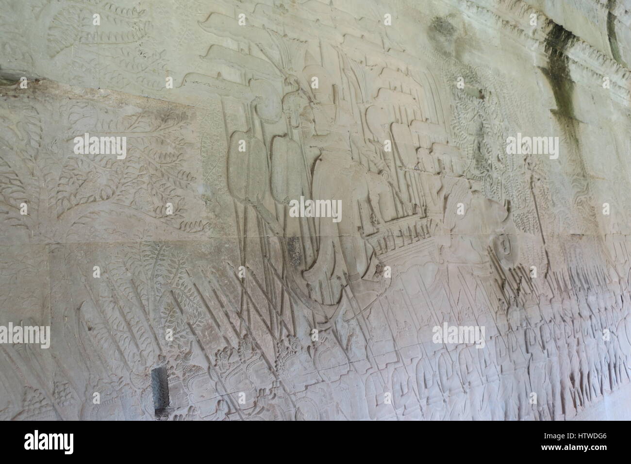 The inner walls of outer gallery of Angkor Wat temple bear series of ...