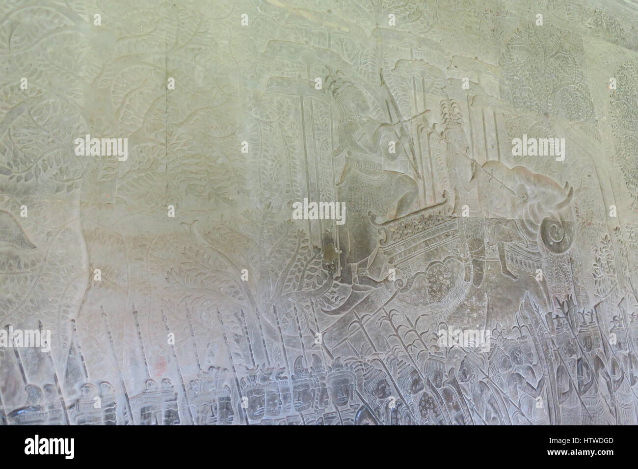The inner walls of outer gallery of Angkor Wat temple bear series of ...