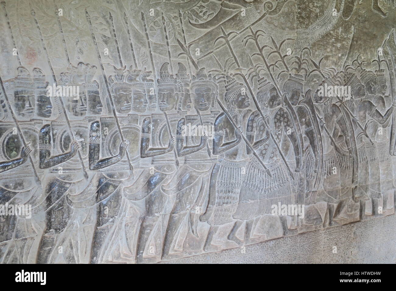 The inner walls of outer gallery of Angkor Wat temple bear series of ...