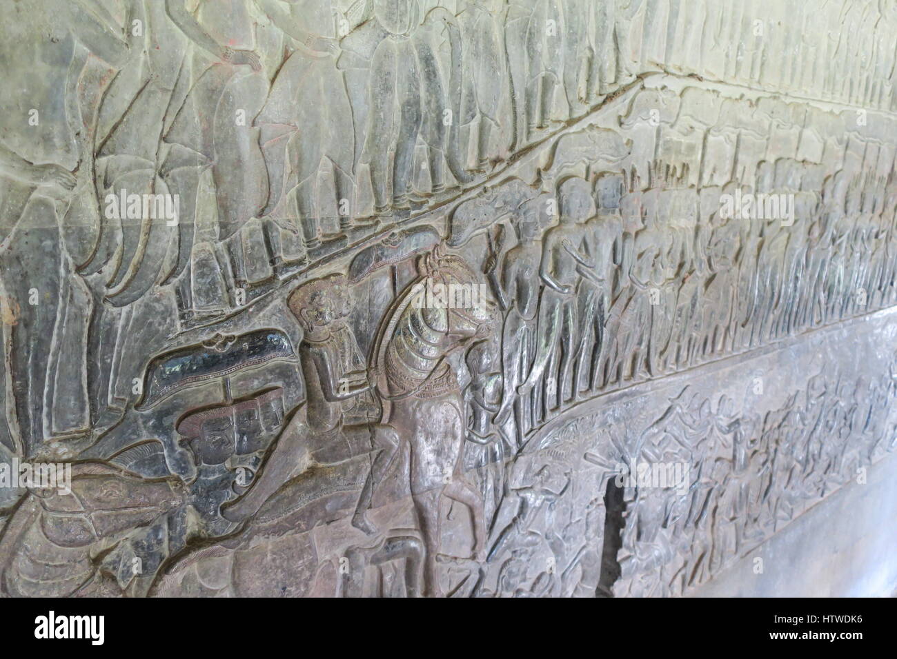 The inner walls of outer gallery of Angkor Wat temple bear series of ...