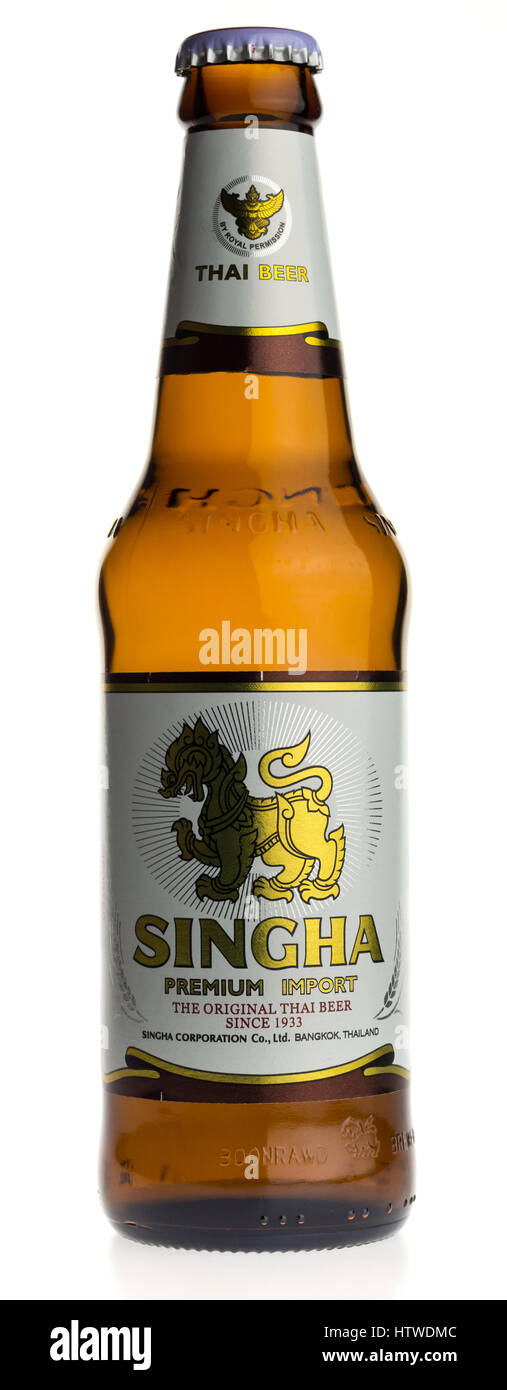 Bottle of Thai Singha Lager beer isolated on a white background Stock ...