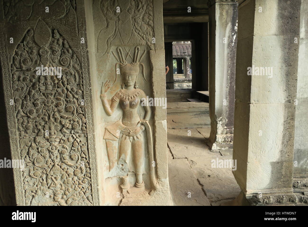 The inner walls of outer gallery of Angkor Wat temple bear series of ...