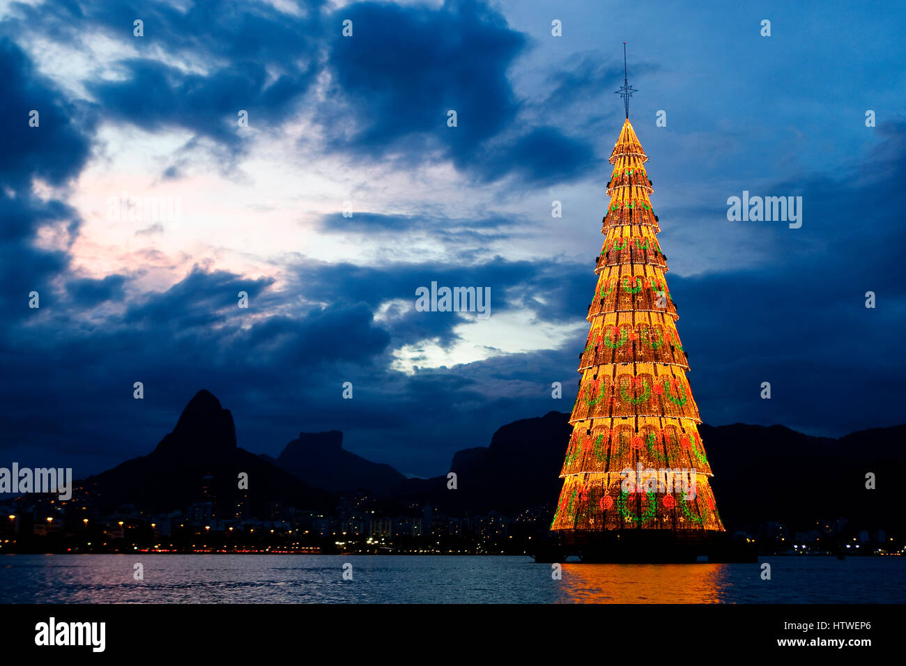 Christmas Tree on the Rodrigo de Freitas Lagoon, Rio de Janeiro, Brazil ...