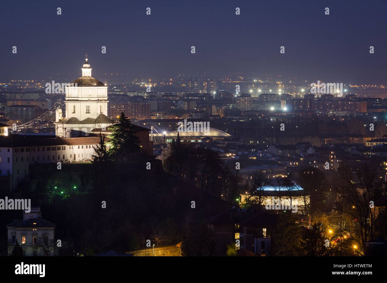 Turin scenic view with Monte dei Cappuccini at night Stock Photo - Alamy