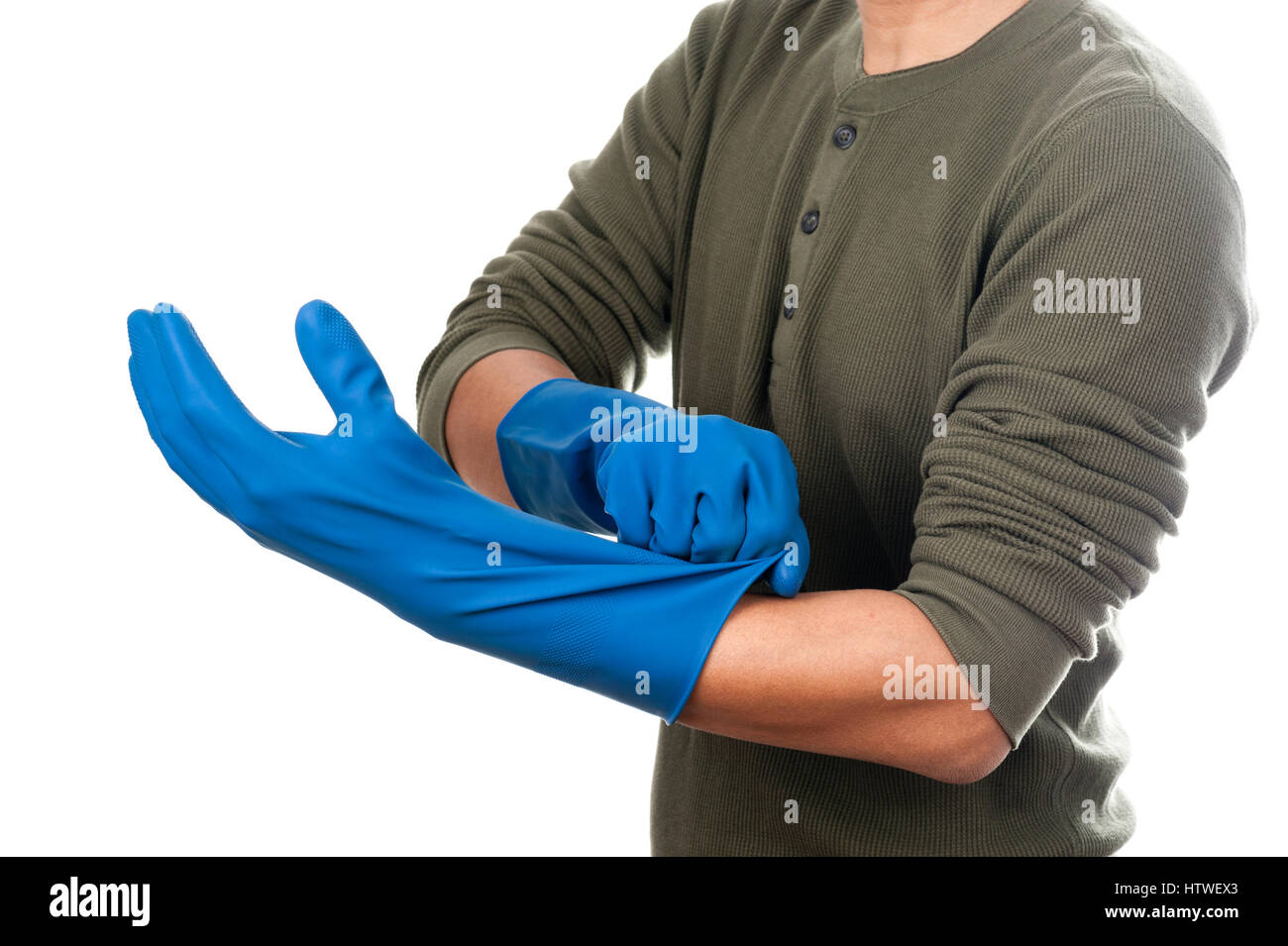 Man wearing blue rubber hi-res stock photography and images - Alamy