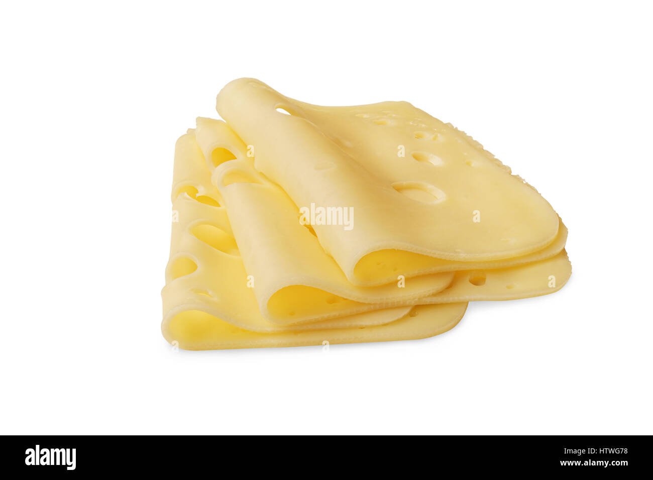 Three cheese slices isolated on white background Stock Photo - Alamy
