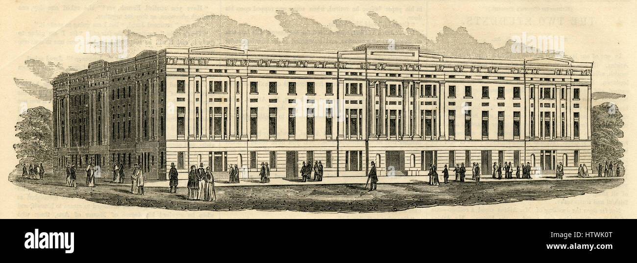 Antique 1854 engraving, "The New Custom House, at New Orleans." The U.S ...