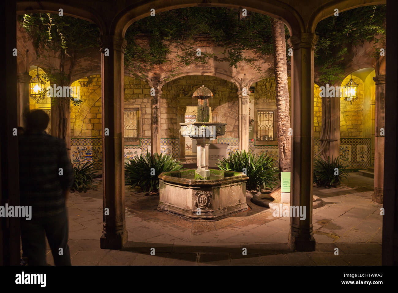 Spain, Barcelona, courtyard and fountain of Casa de l’Ardiaca House ...