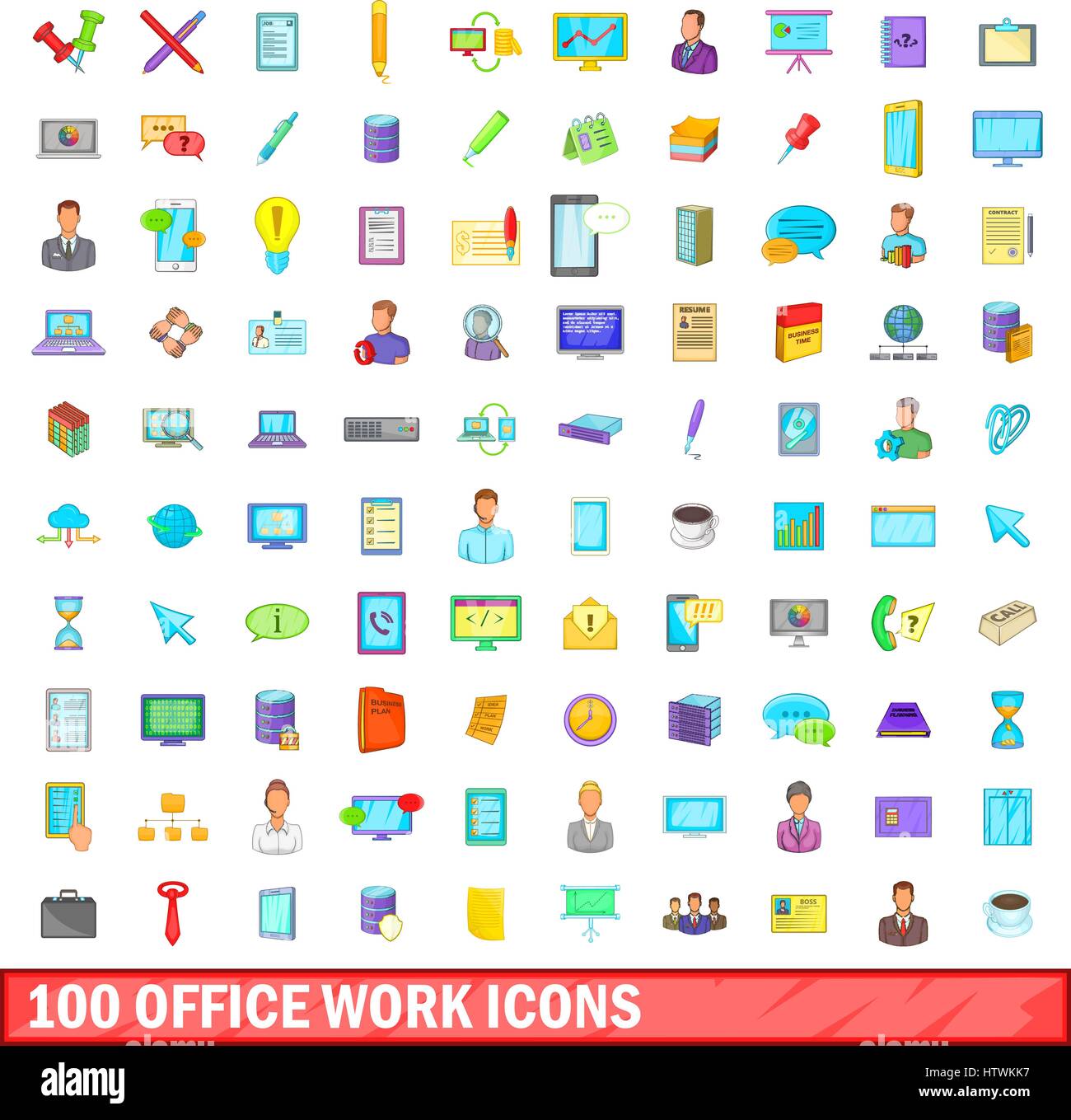 100 office work icons set, cartoon style Stock Vector Image & Art - Alamy