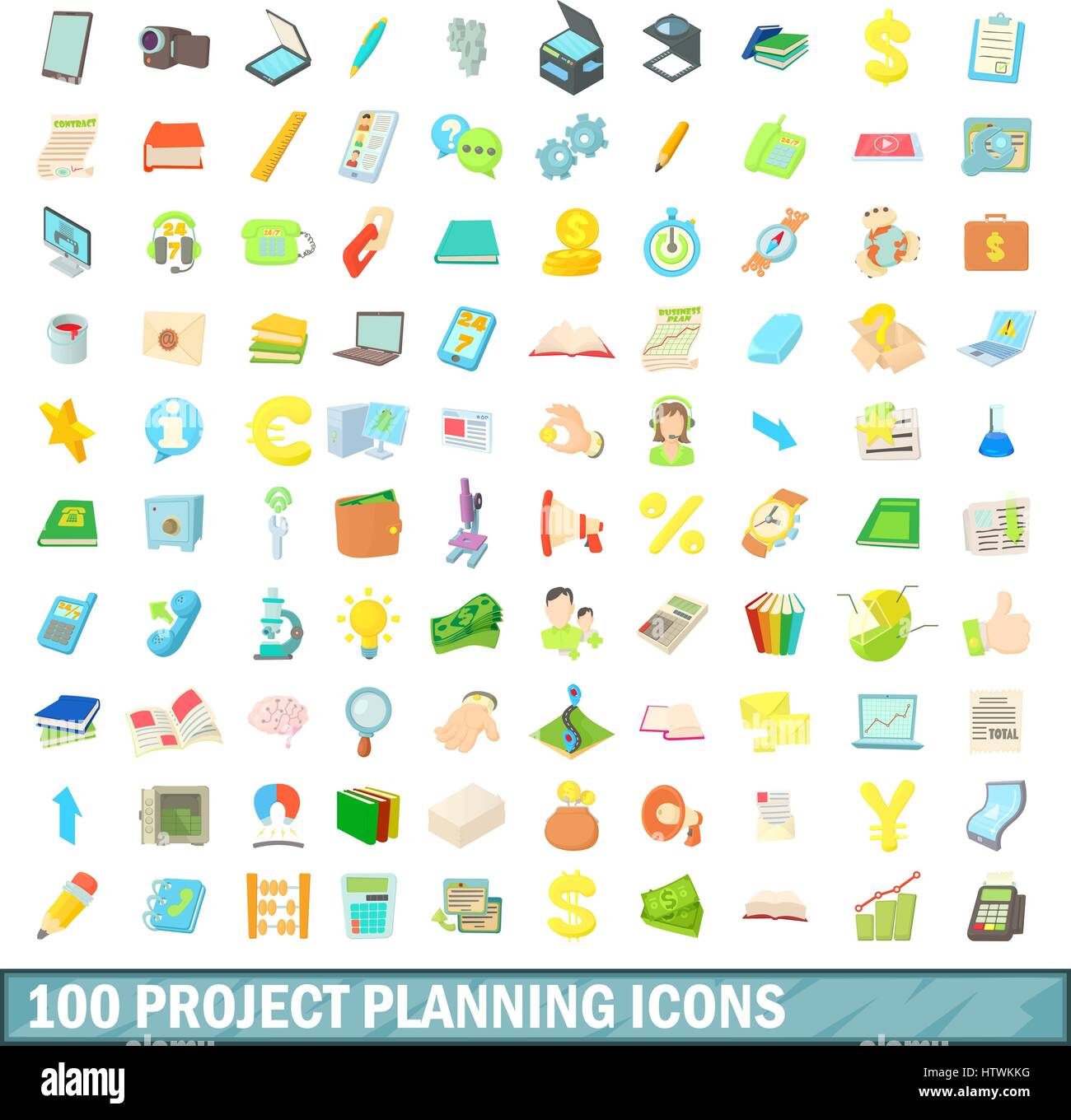 100 project planning icons set, cartoon style Stock Vector Image & Art ...