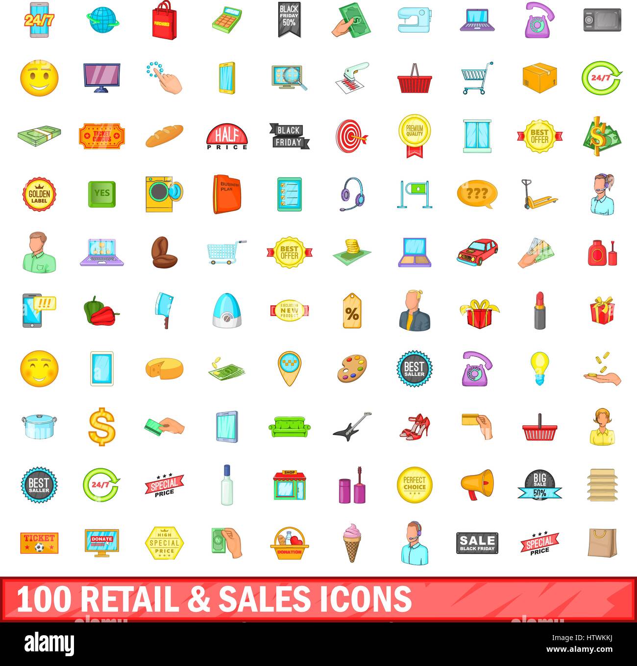 100 retail and sales icons set, cartoon style Stock Vector Image & Art ...