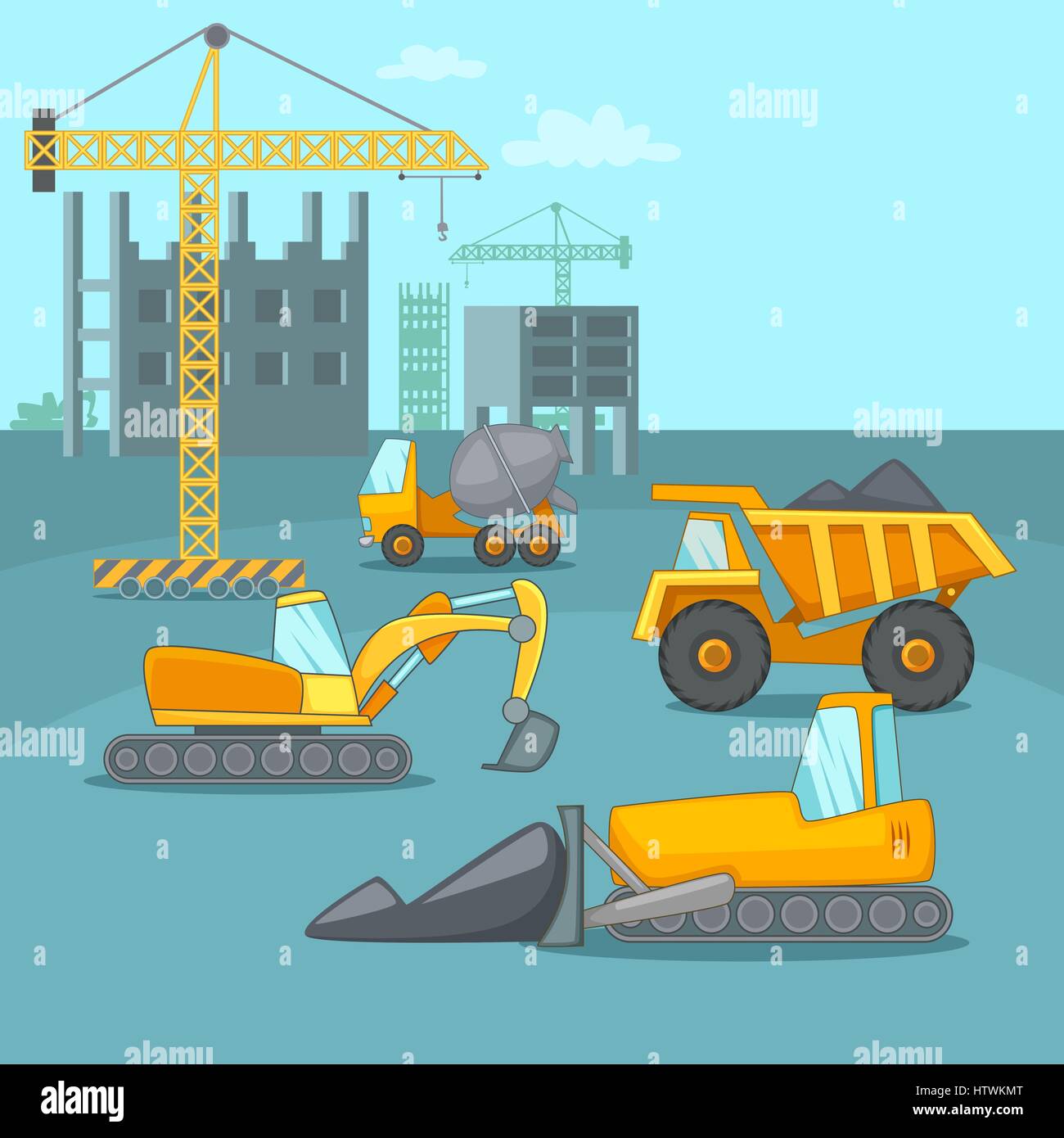 Building process concept trucks, cartoon style Stock Vector Image & Art ...