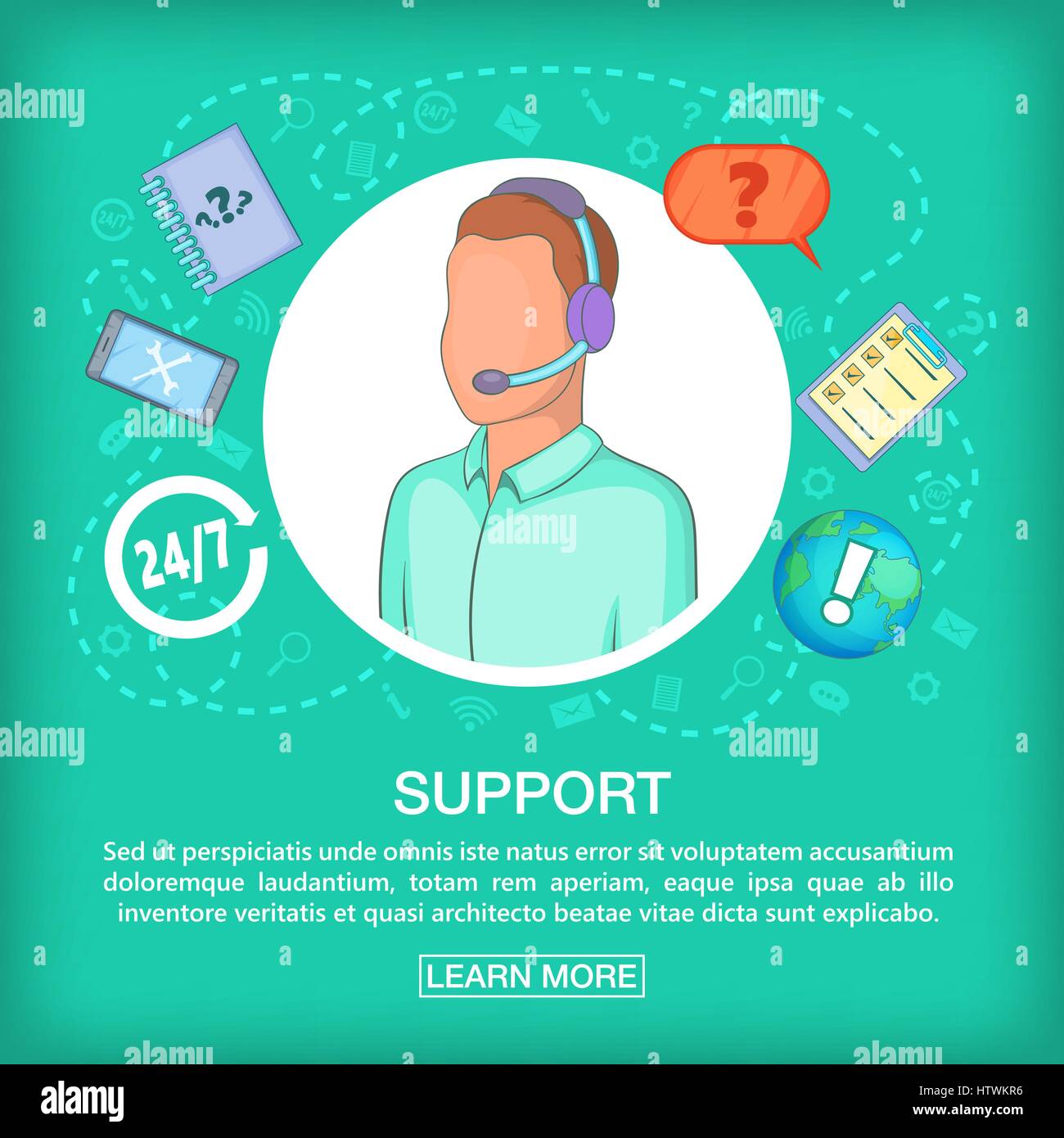Call center concept support voice, cartoon style Stock Vector Image ...