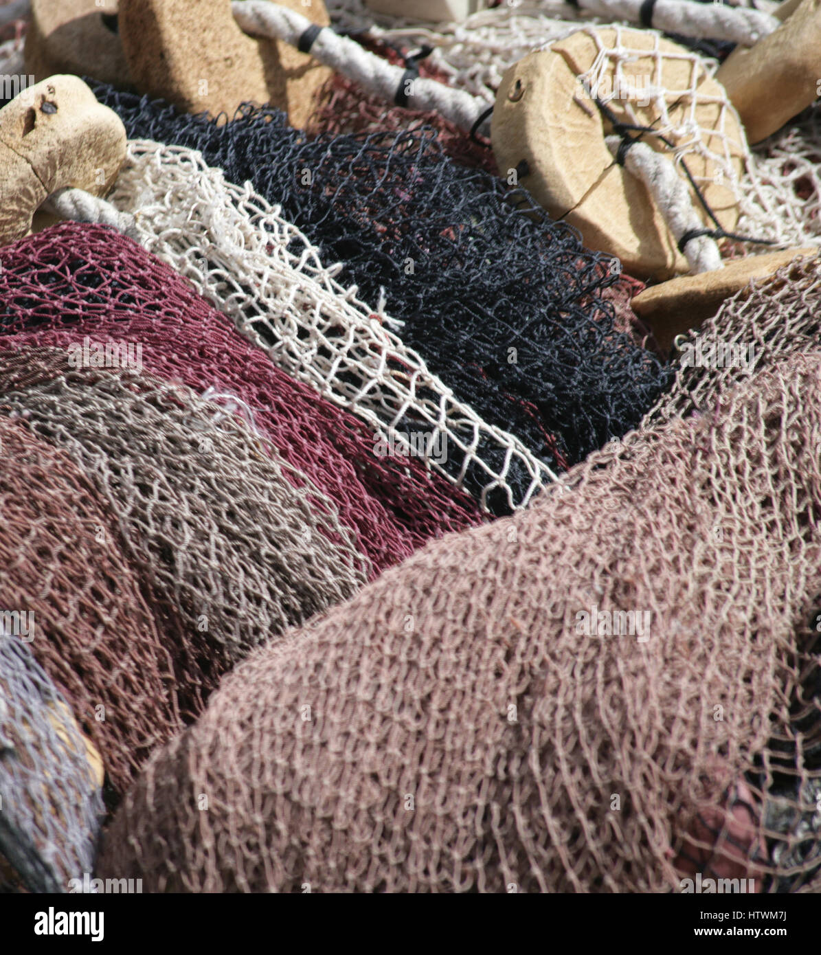 Fishing nets/tackle- in a tangle- abstract full frame of texture and ...