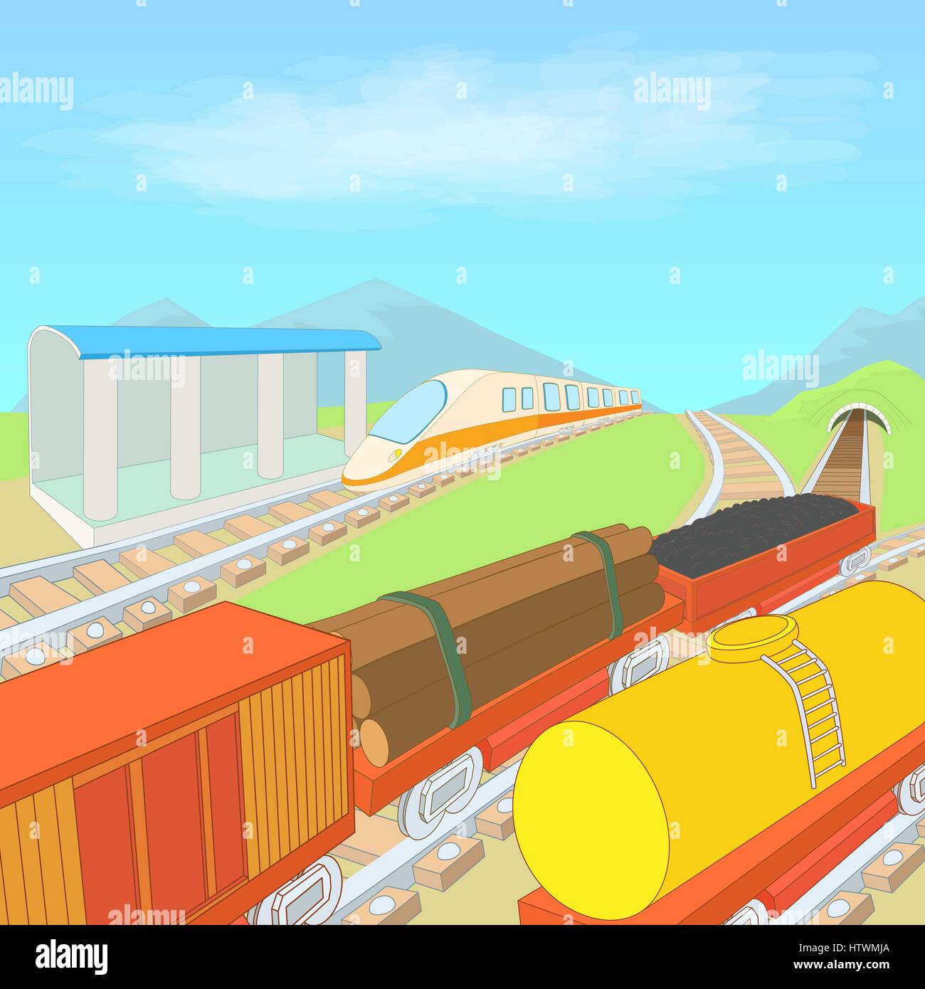 Railway concept, cartoon style Stock Vector Image & Art - Alamy