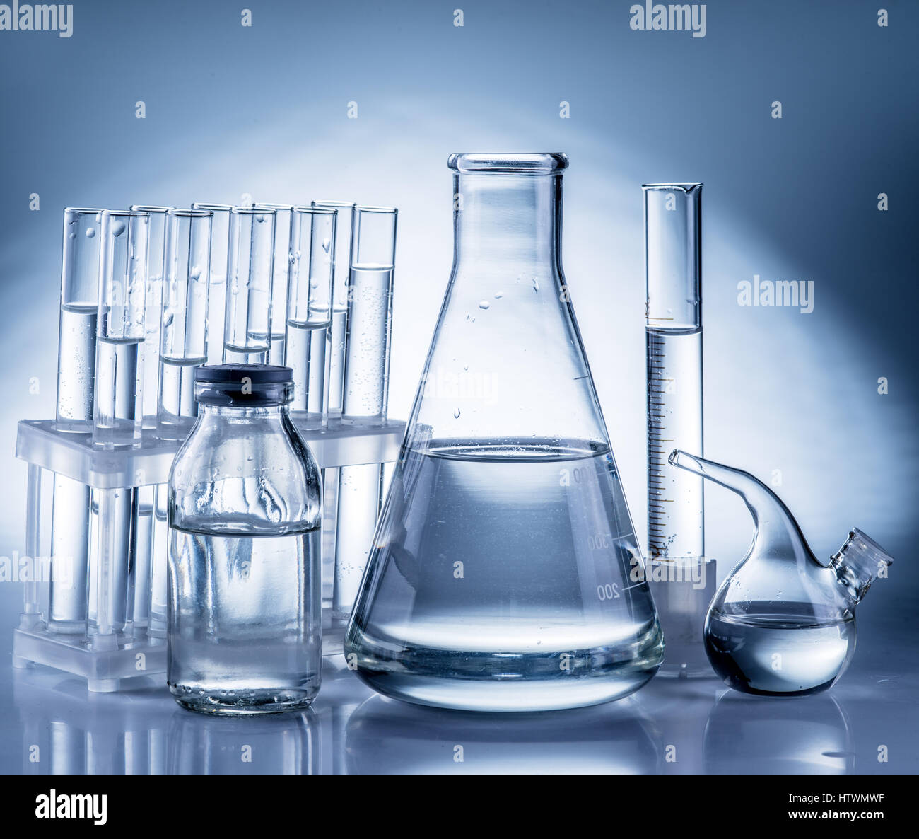 Different laboratory beakers and glassware. Monochrome Stock Photo - Alamy