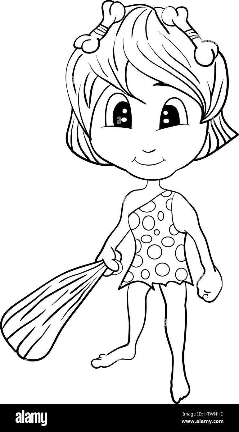 Illustration of Isolated Cartoon Stone Age Cute Cave Girl. Vector EPS 8 ...