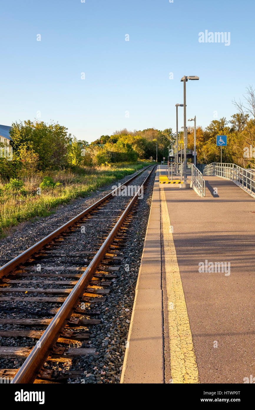 An accessibility ramp at an empty commuter train station in Stouffville ...