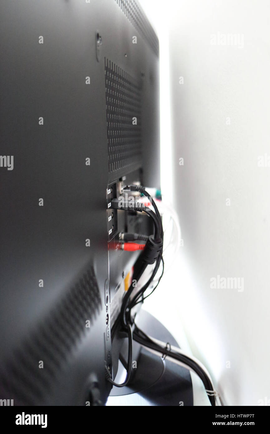 Various cables in the back of a LCD TV Stock Photo - Alamy