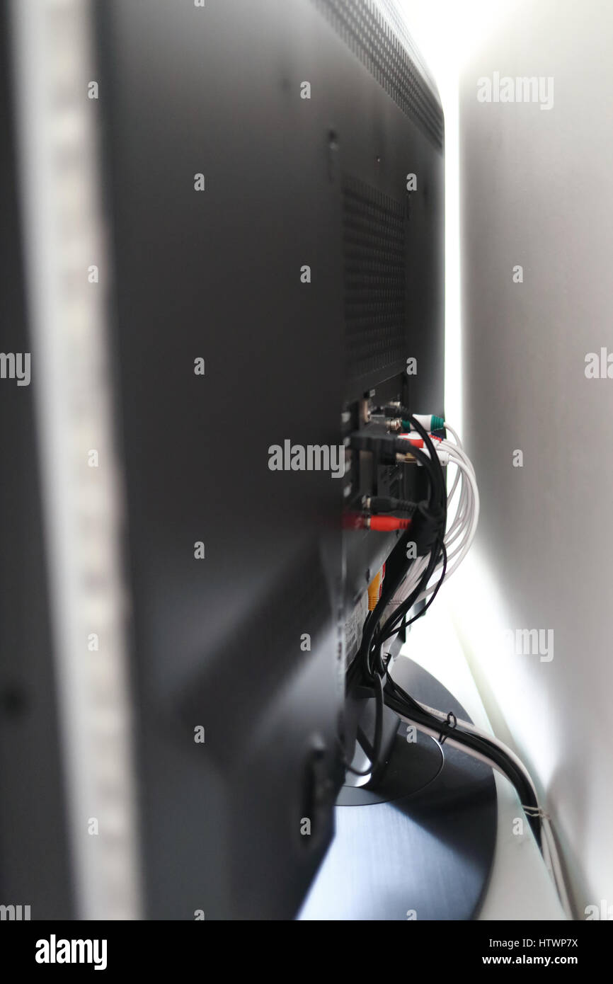 Various cables in the back of a LCD TV Stock Photo - Alamy