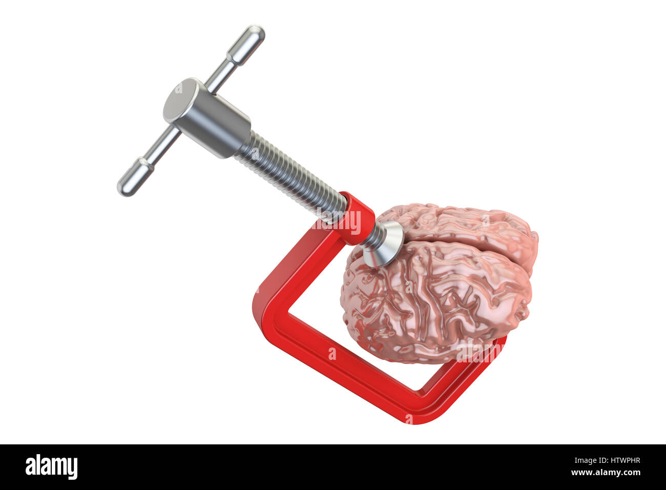 Clamp with human brain. Headache and stress concept, 3D rendering Stock ...