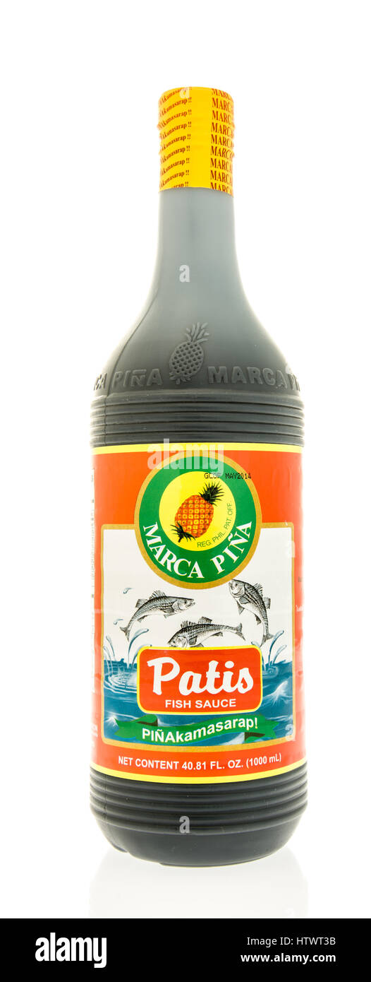 Winneconne, WI - 2 November 2016: Bottle of Marca Pina Patis fish sauce ...
