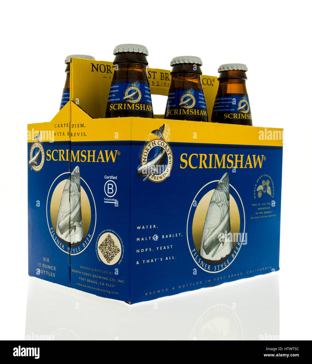 Winneconne, WI - 22 February 2017: Six pack of Scrimshaw beer on an ...