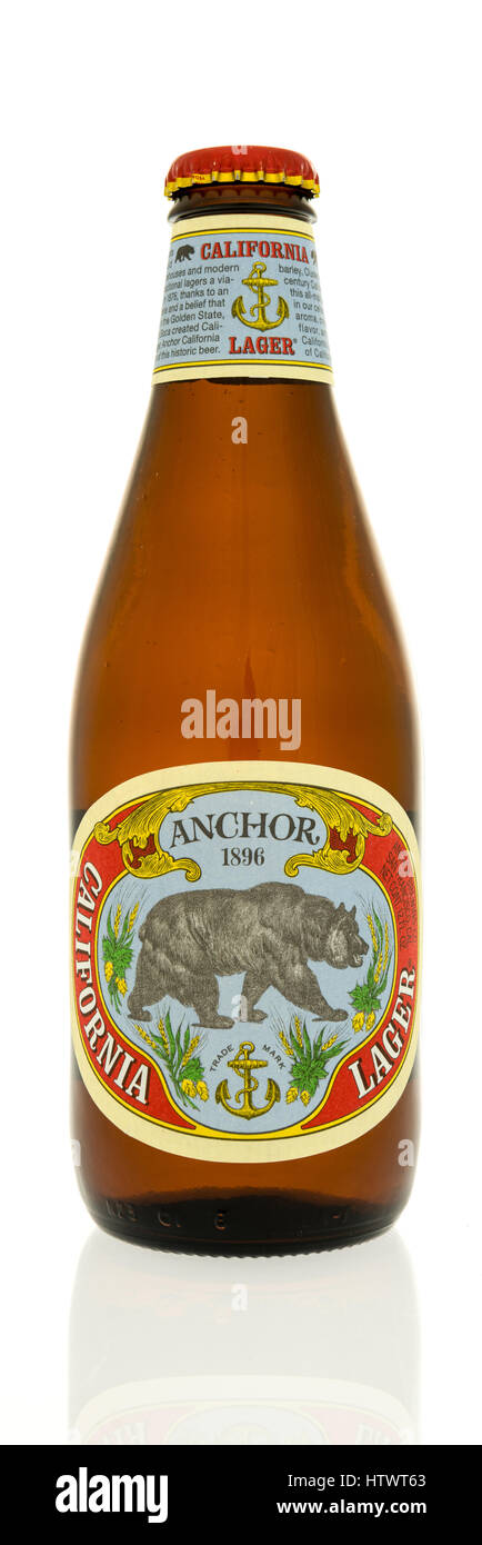 Winneconne, WI - 23 February 2017: Bottle of Anchor beer on an isolated ...