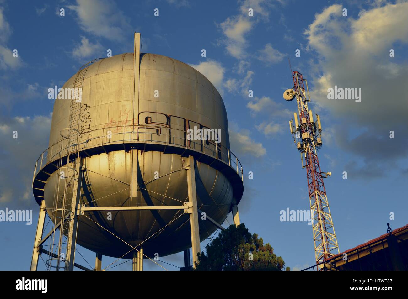 Water Tank and telecomunication antenna Stock Photo - Alamy