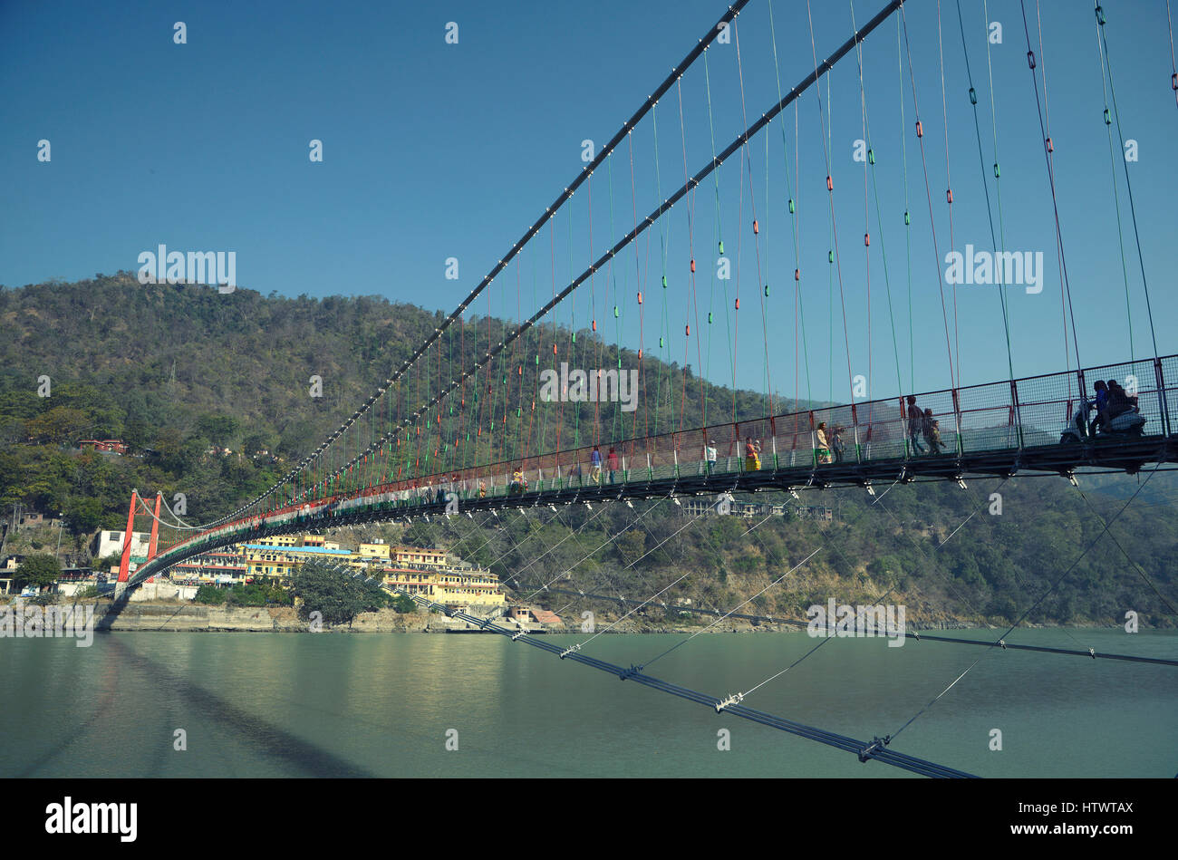 Laxman Jhula bridge over Ganges River Stock Photo - Alamy